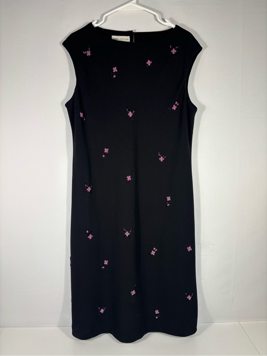 Evan Picone | Dresses | Evan Picone Black Midi Dress With Pink Floral ...